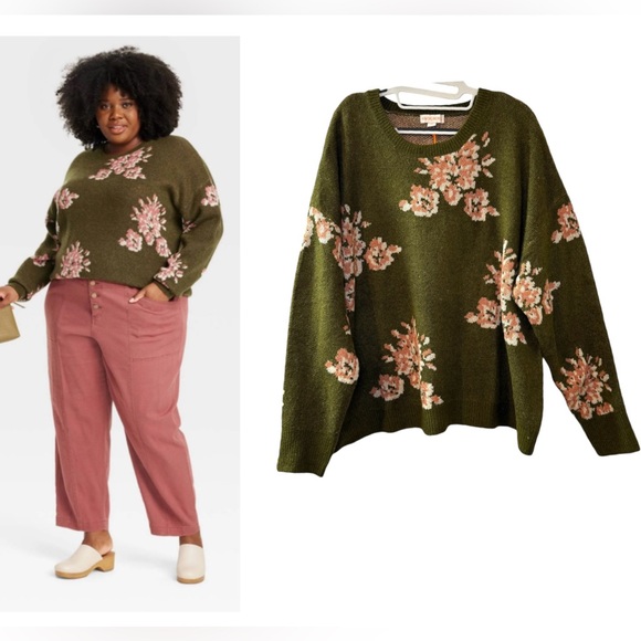 Knox Rose | Sweaters | Nwt Knox Rose Sweater Knit Flowers Floral Green ...